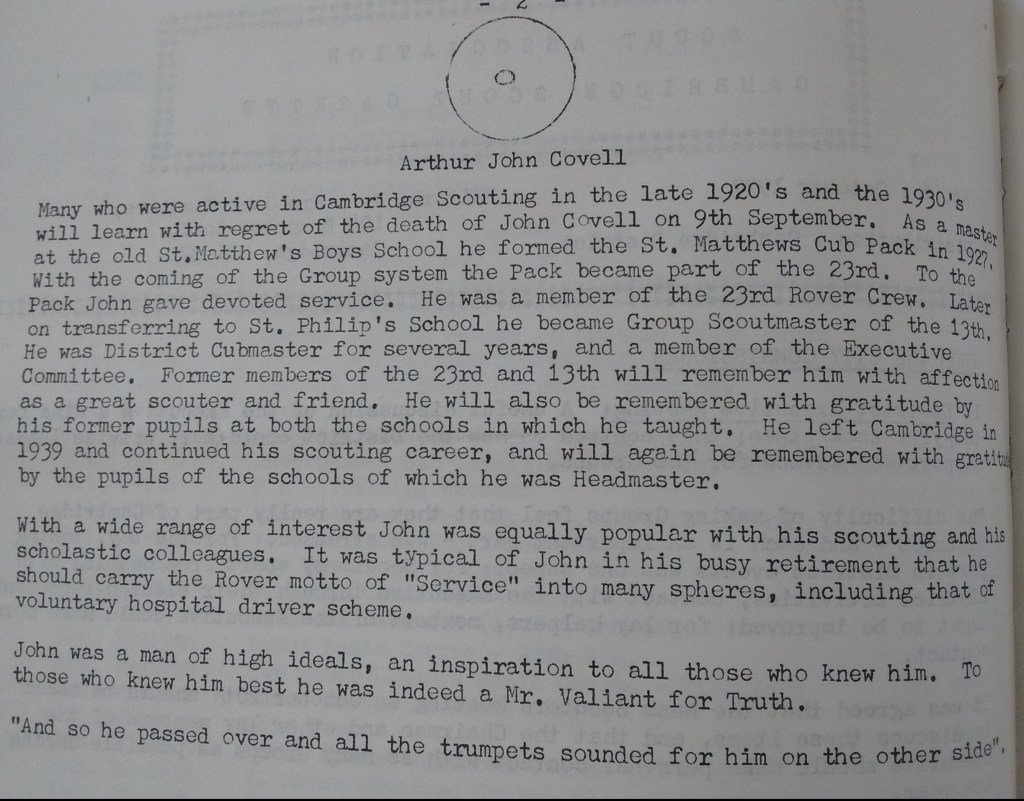 A J Covell – Cambridge District Scout Archive